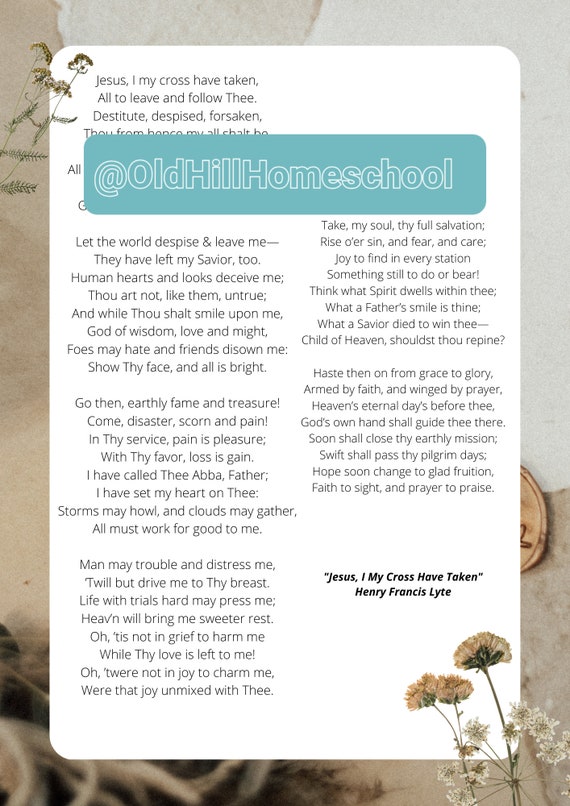 Jesus I My Cross Have Taken Digital Hymn Print Etsy