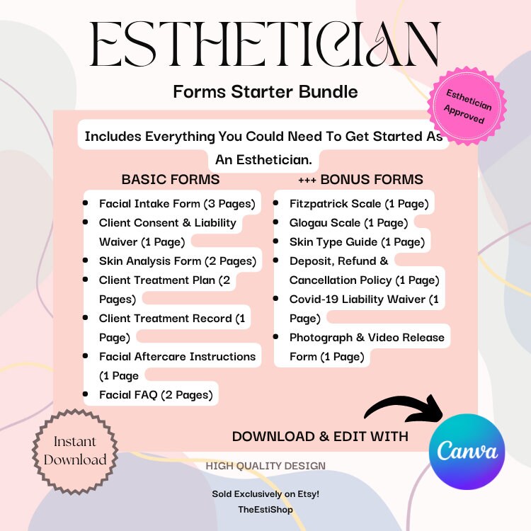 Editable/customizable | Esthetician Forms Starter Bundle | Intake and ...