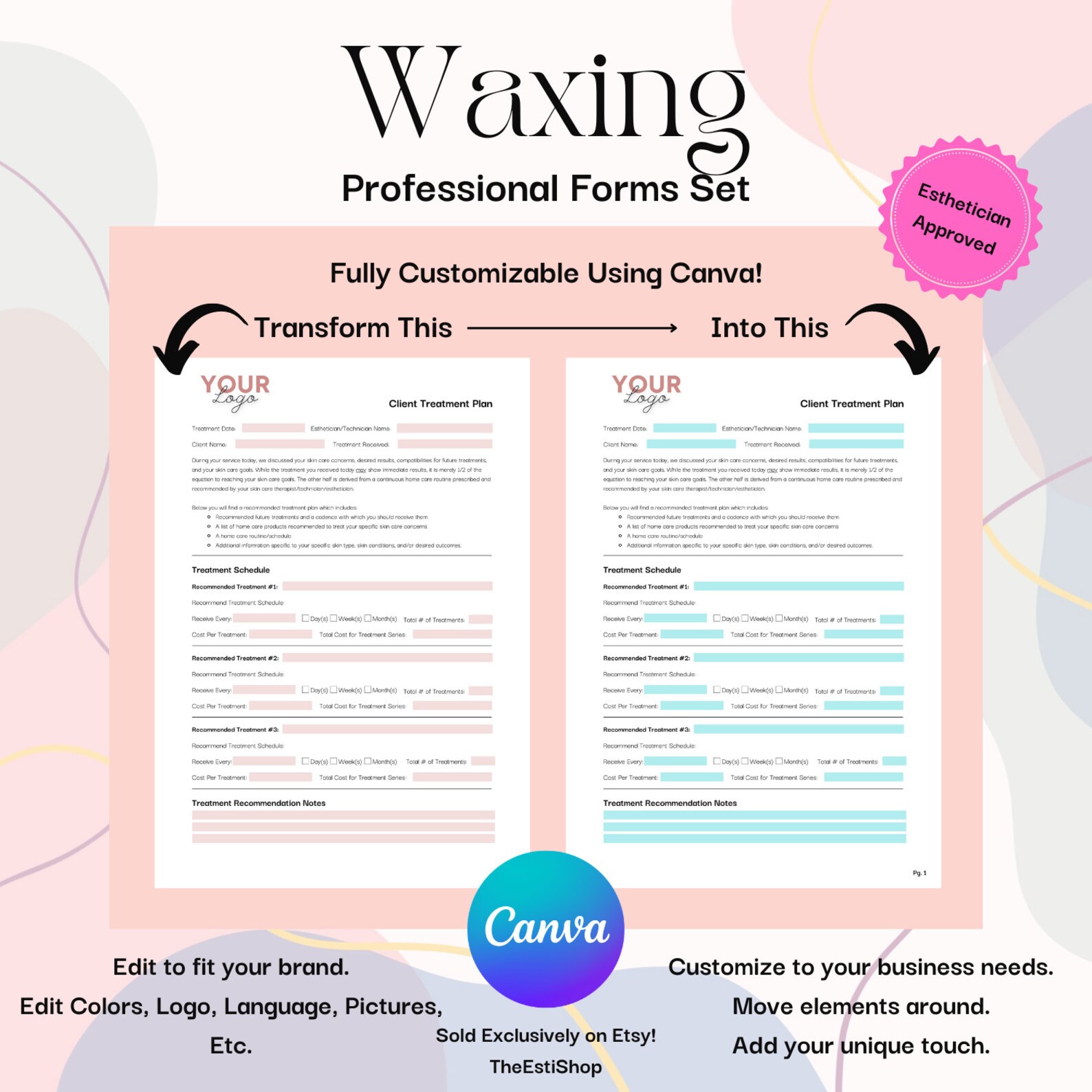 Editable/customizable Waxing Client Forms | Intake Forms | Client ...