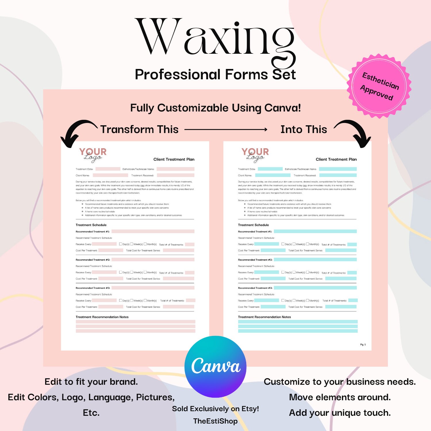 Editable/customizable Waxing Client Forms | Intake Forms | Client ...