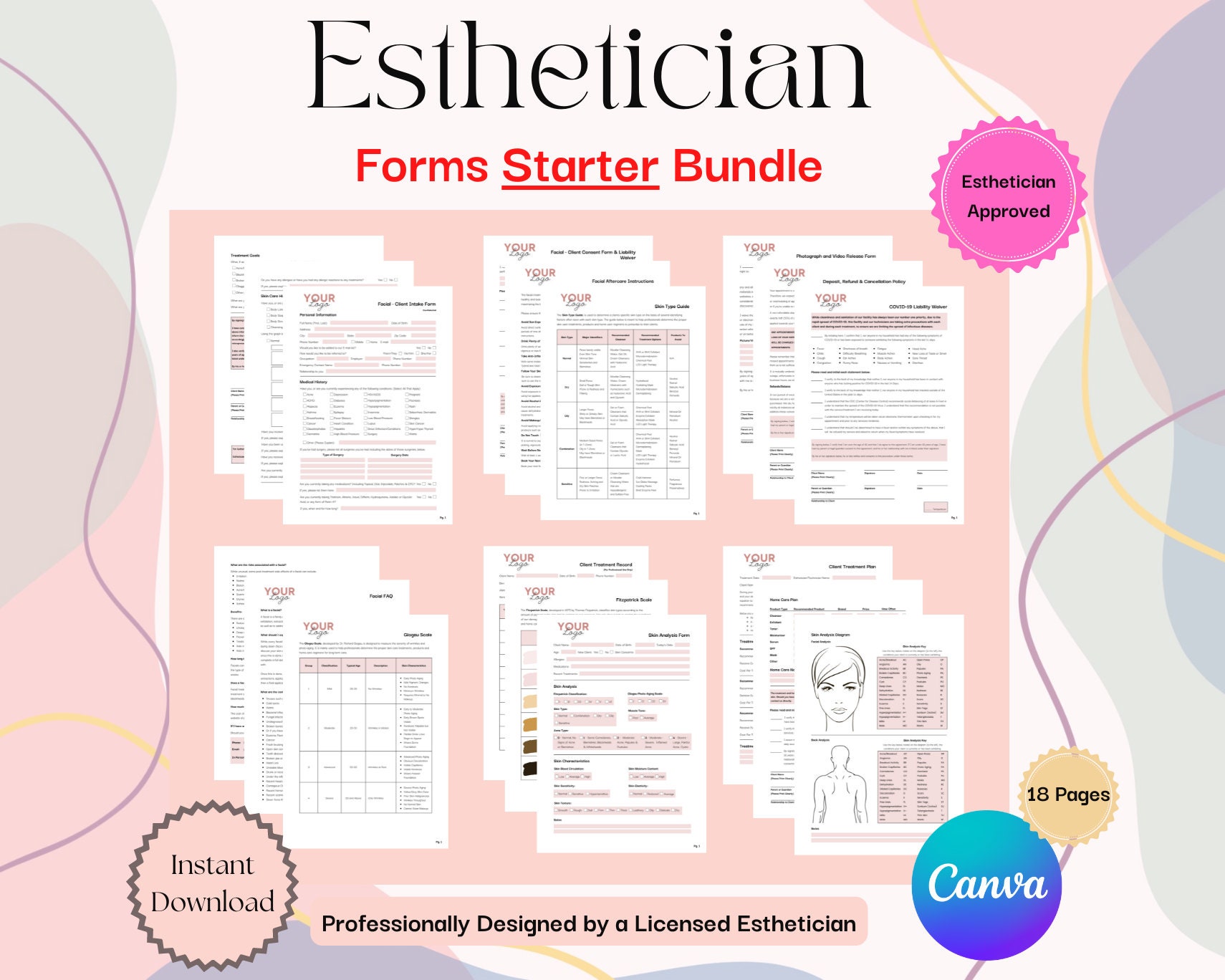 Editable/customizable | Esthetician Forms Starter Bundle | Intake and ...