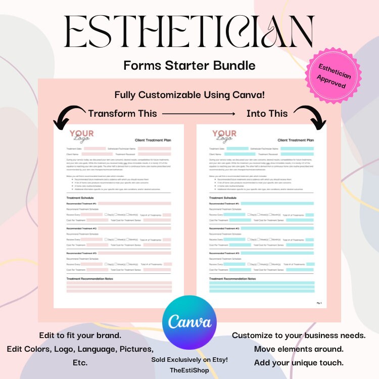 Editable/customizable | Esthetician Forms Starter Bundle | Intake and ...