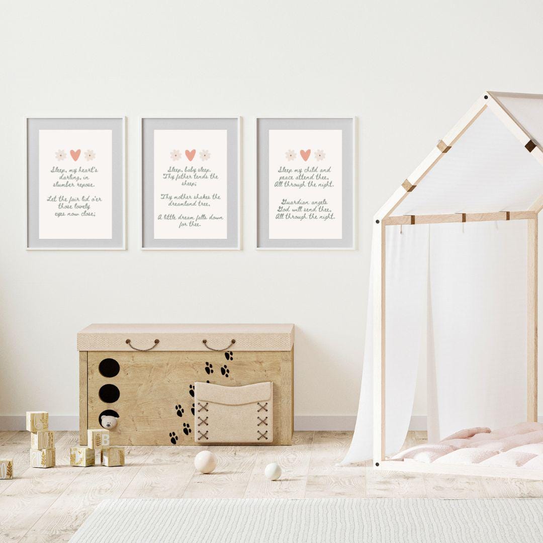 Set of 3 Nursery Rhyme Wall Art Verses for Baby Girl Nursery. Digital ...