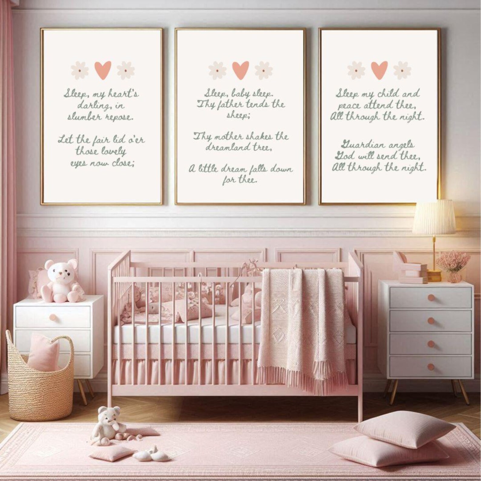 Set of 3 Nursery Rhyme Wall Art Verses for Baby Girl Nursery. Digital ...