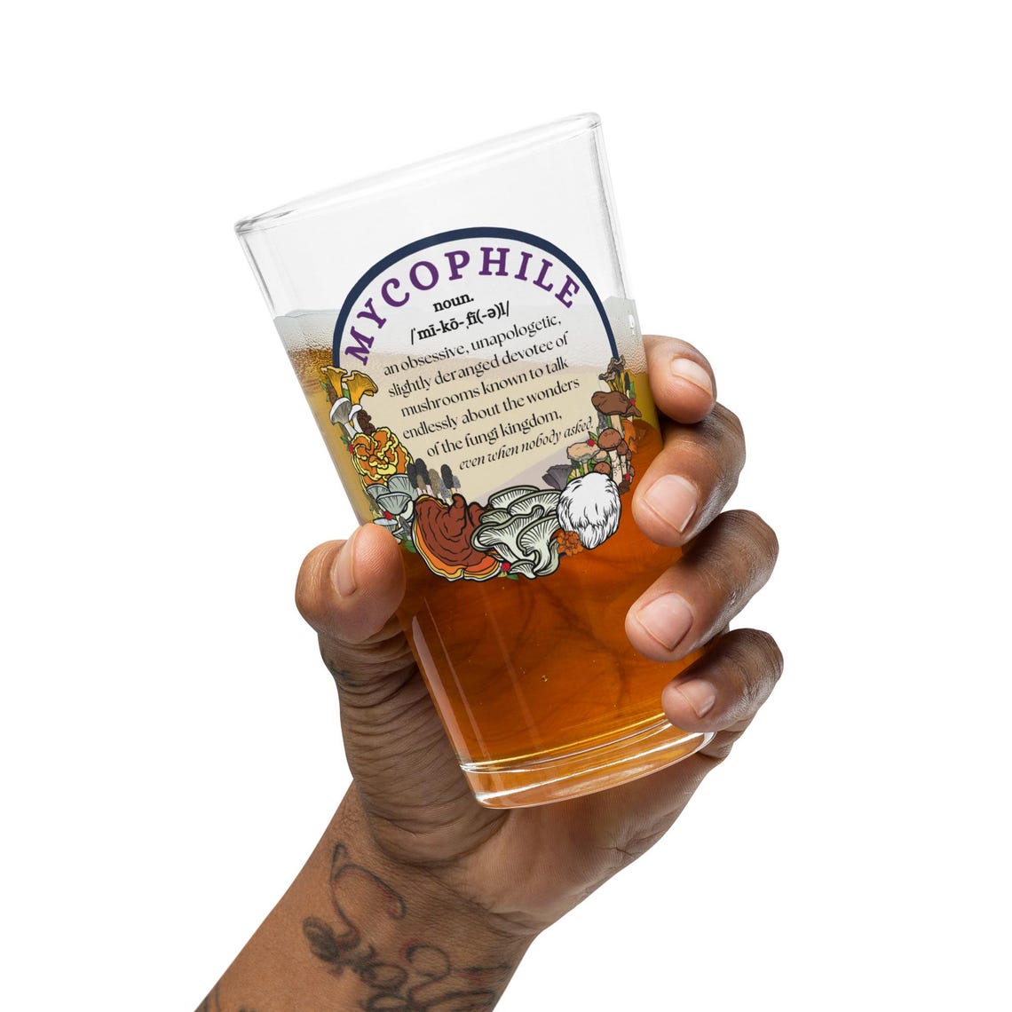 Mycophile Definition Pint Glass - Mushroom Lovers, Fungi Nerds ...