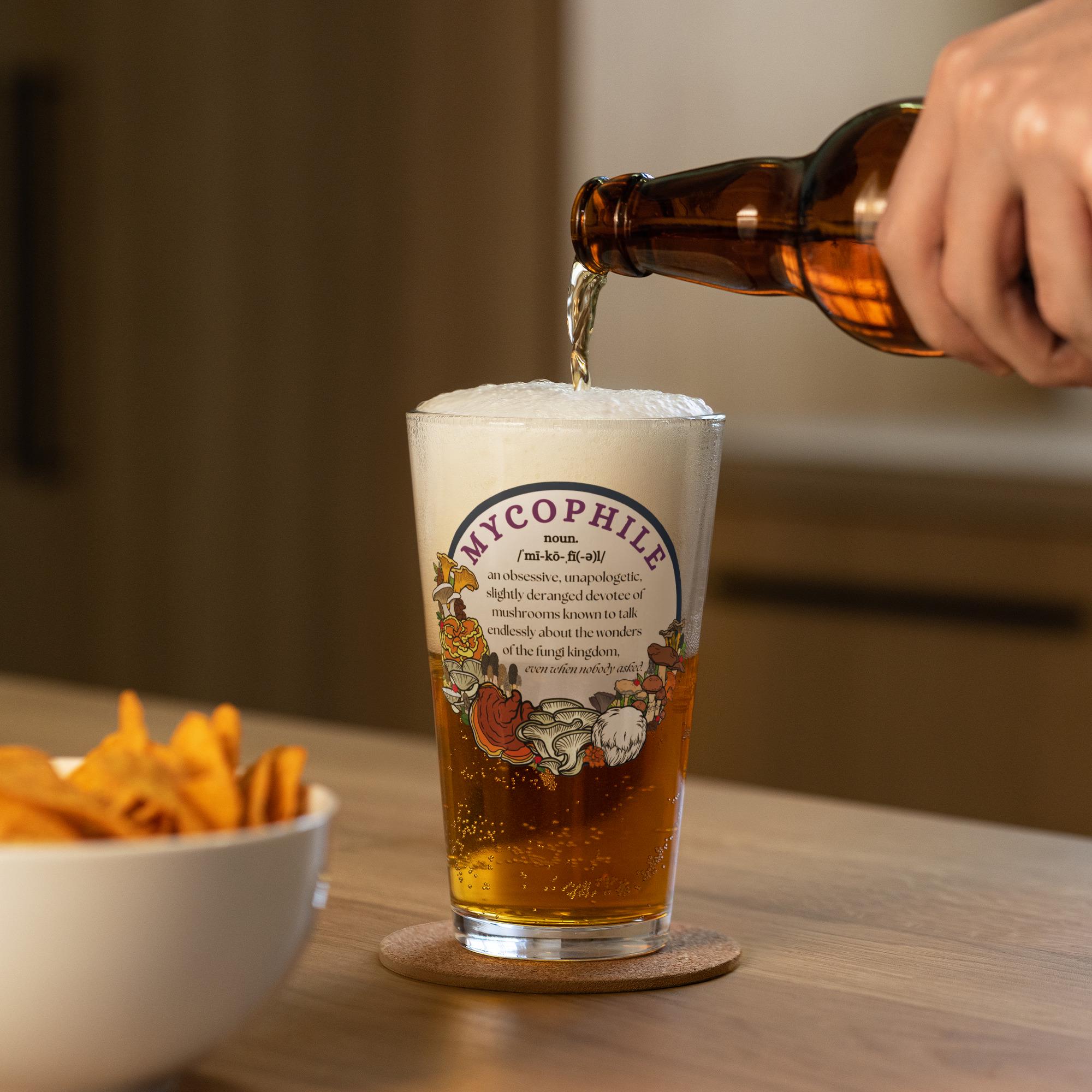 Mycophile Definition Pint Glass - Mushroom Lovers, Fungi Nerds ...
