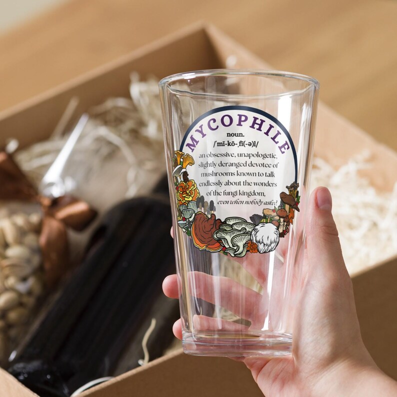 Mycophile Definition Pint Glass - Mushroom Lovers, Fungi Nerds ...