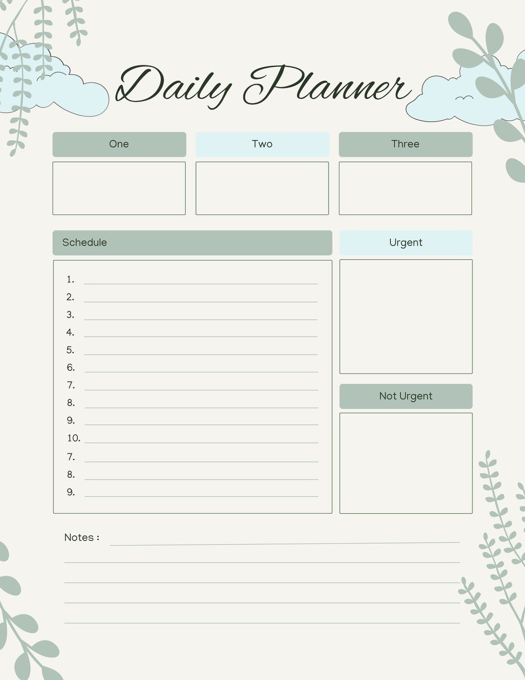 Green Minimalist Daily Planner, Instant Download, Productivity ...
