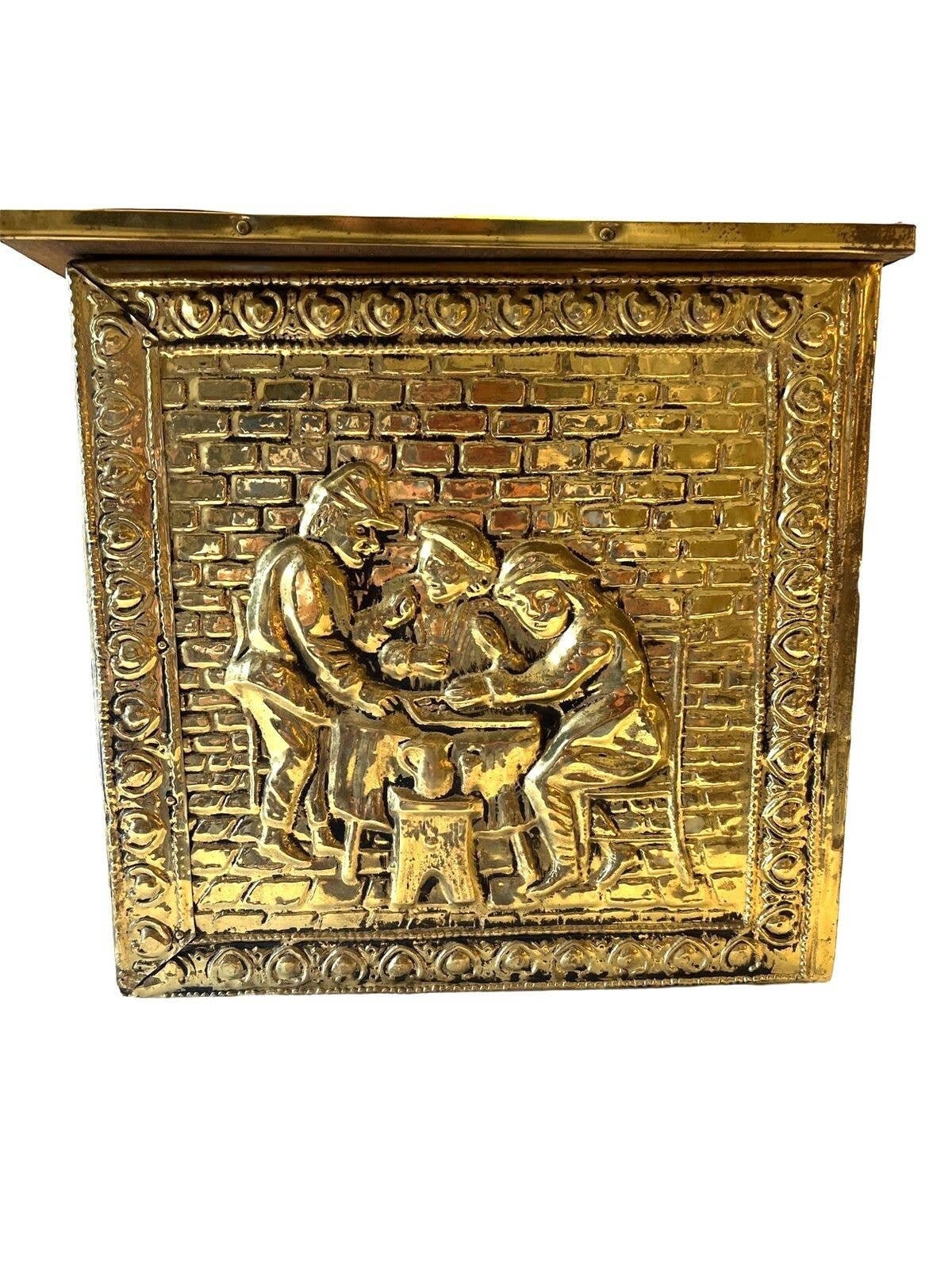 Vintage Mid-20th Century English Embossed Brass Log Box, With Rare ...