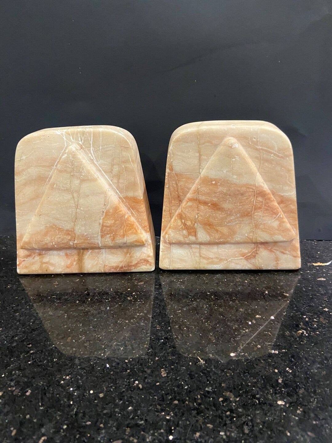 1970s-80s Pink Marble Pyramid Bookends - Etsy