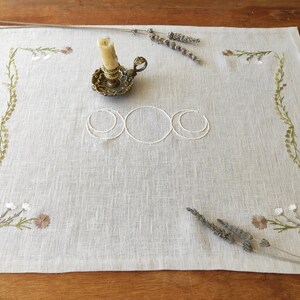 Embroidered Altar Cloth. Linen Tarot Mat. Pagan Home Shrine. Wiccan ...