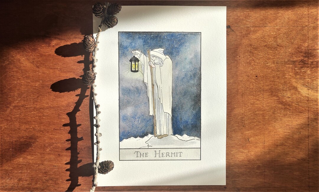 The Hermit Watercolor. Tarot Original Painting. the Hermit Art. Tarot ...
