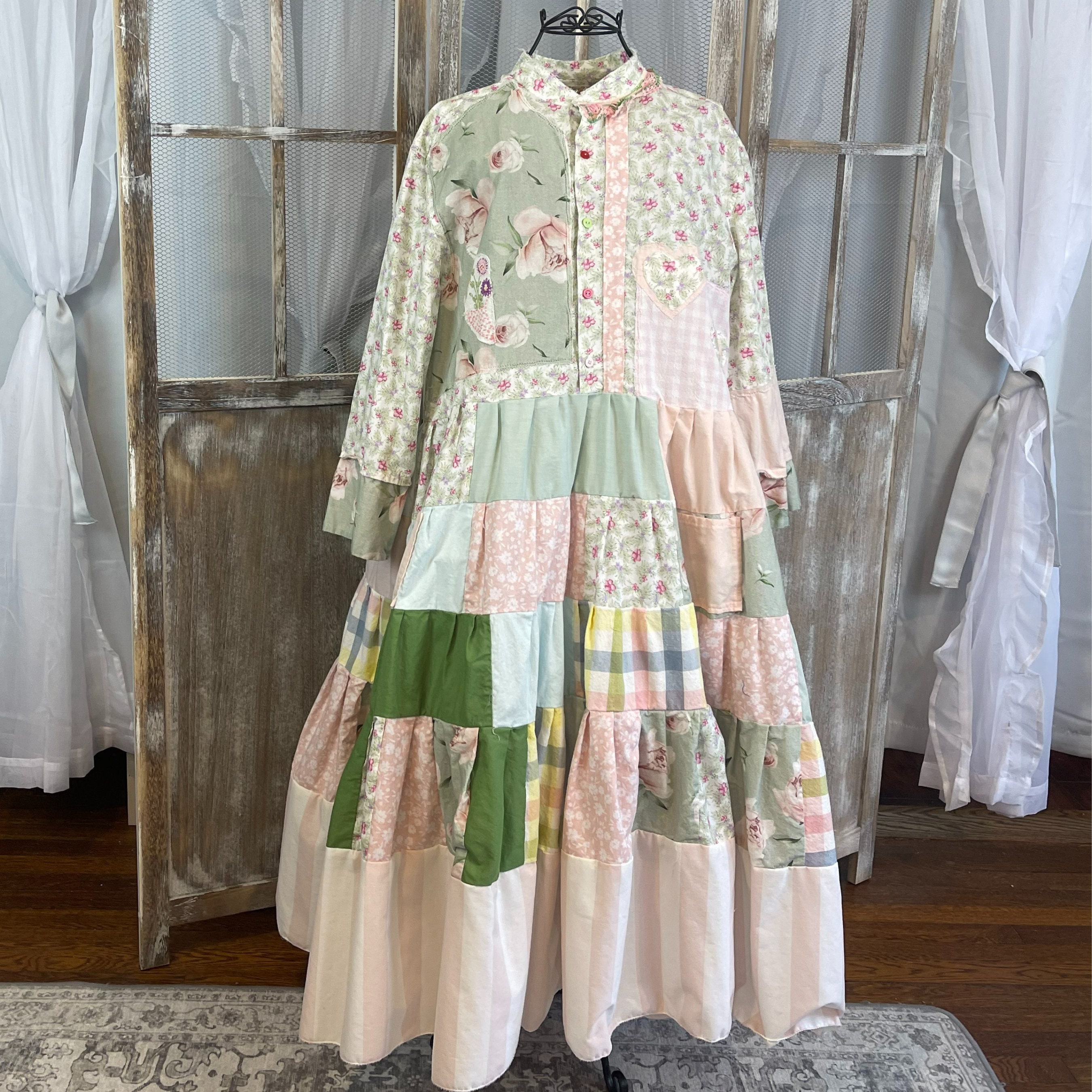 Prairie Style Cottagecore Dress Patchwork Handmade Cotton Milkmaid Boho ...