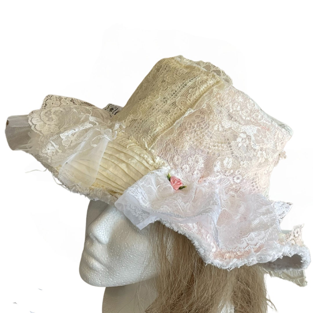 Upcycled Boho Vintage Lace Bucket Hat Shabby Chic Bridal Sun Hat, Cottagecore Coquette Beach Hat ...