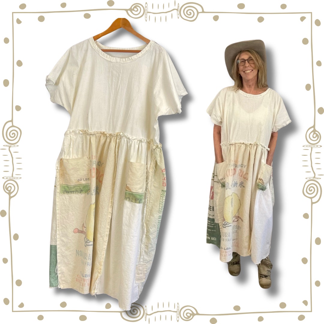 Grain Sack Dress | Prairie Style Cottagecore Feed Sack Dress ...