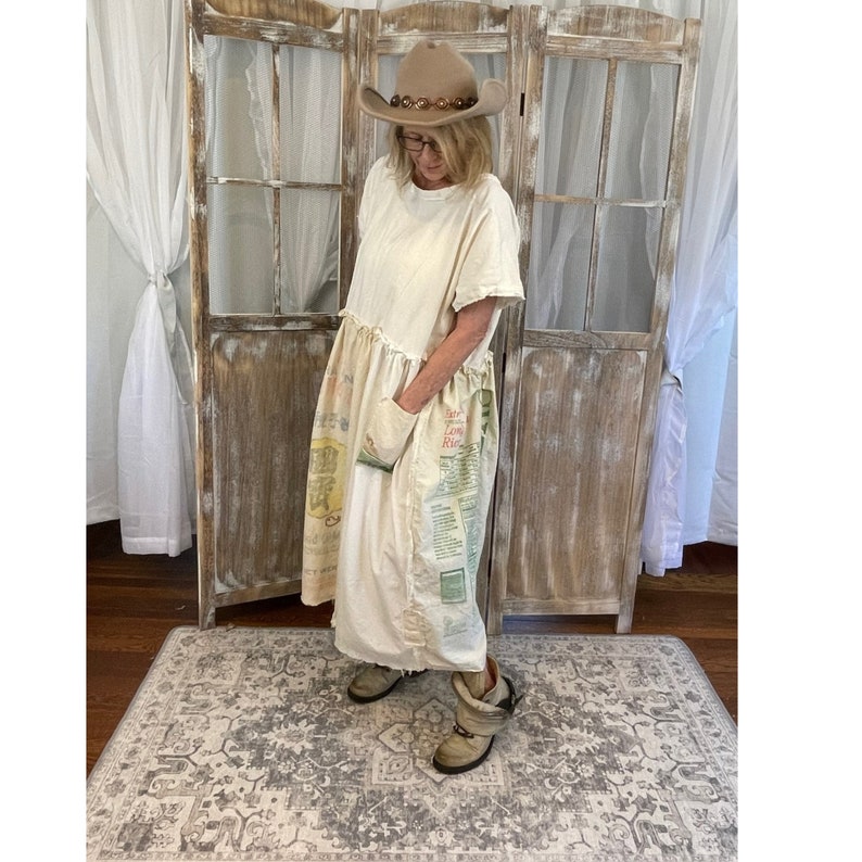 Grain Sack Dress Prairie Style Cottagecore Feed Sack Dress Handmade ...