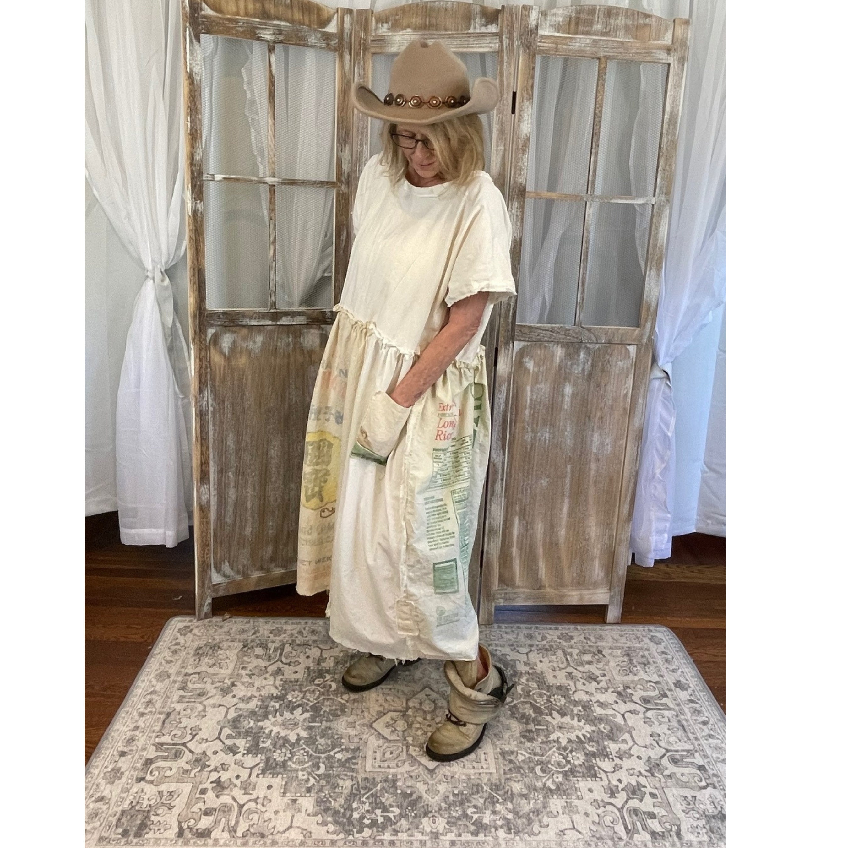 Grain Sack Dress Prairie Style Cottagecore Feed Sack Dress Handmade ...