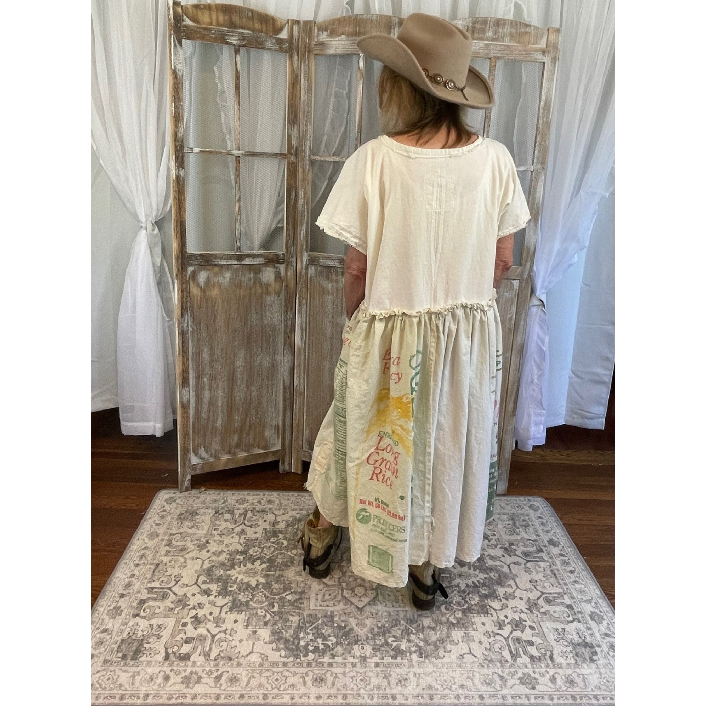 Grain Sack Dress Prairie Style Cottagecore Feed Sack Dress Handmade ...