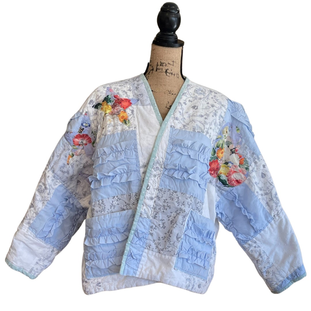 XL Handmade Oversized Vintage Quilt Jacket W/ Pockets, Puffy Quilt ...