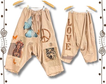 Harem Pants Baggy Boho Linen Pants Flowy Hippie Pants With Adjustable ...