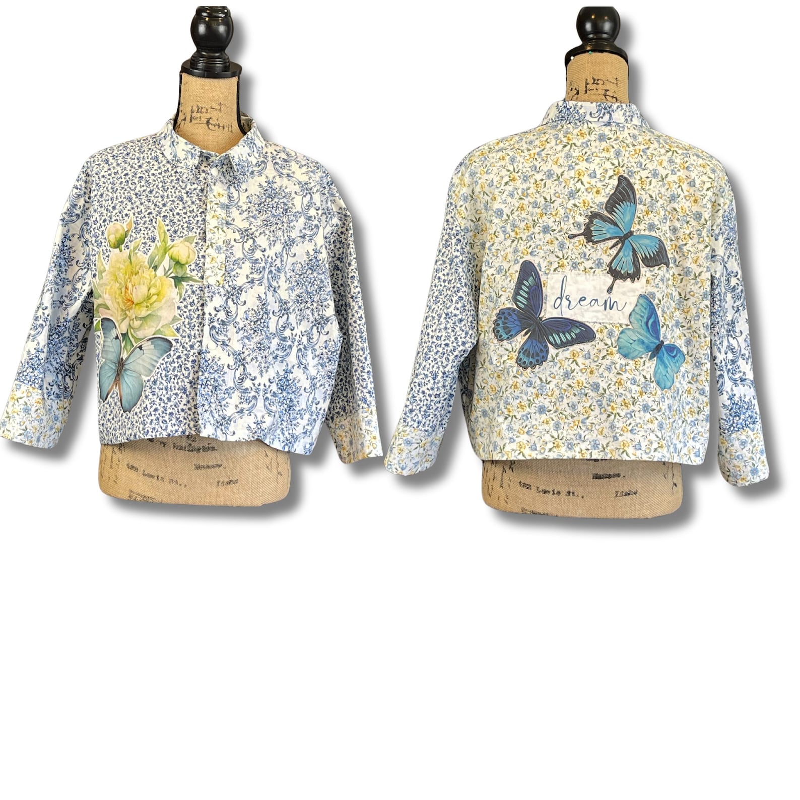 Boho Cropped Cotton Shirt | Butterfly Appliques, Handmade Top - Etsy