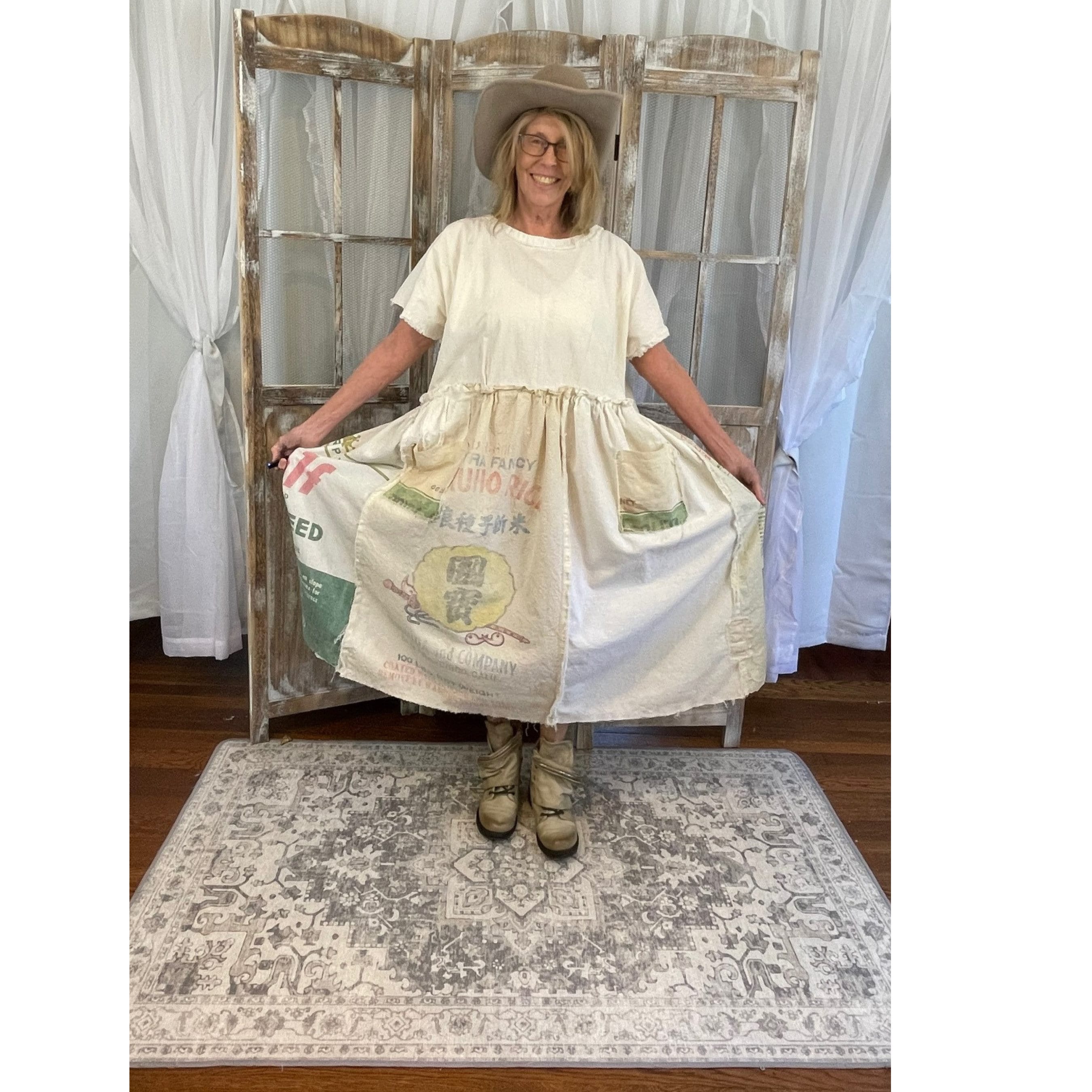 Grain Sack Dress Prairie Style Cottagecore Feed Sack Dress Handmade ...