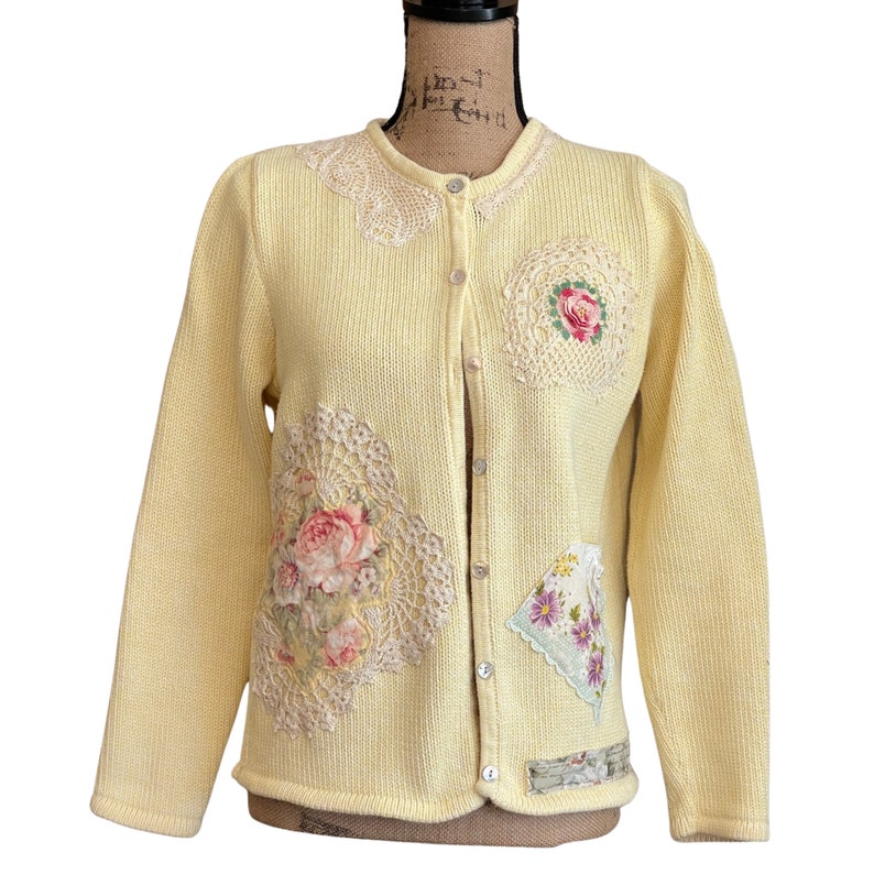 S/M Upcycled Cotton Cottage-core Grandma Sweater Buttery Yellow ...