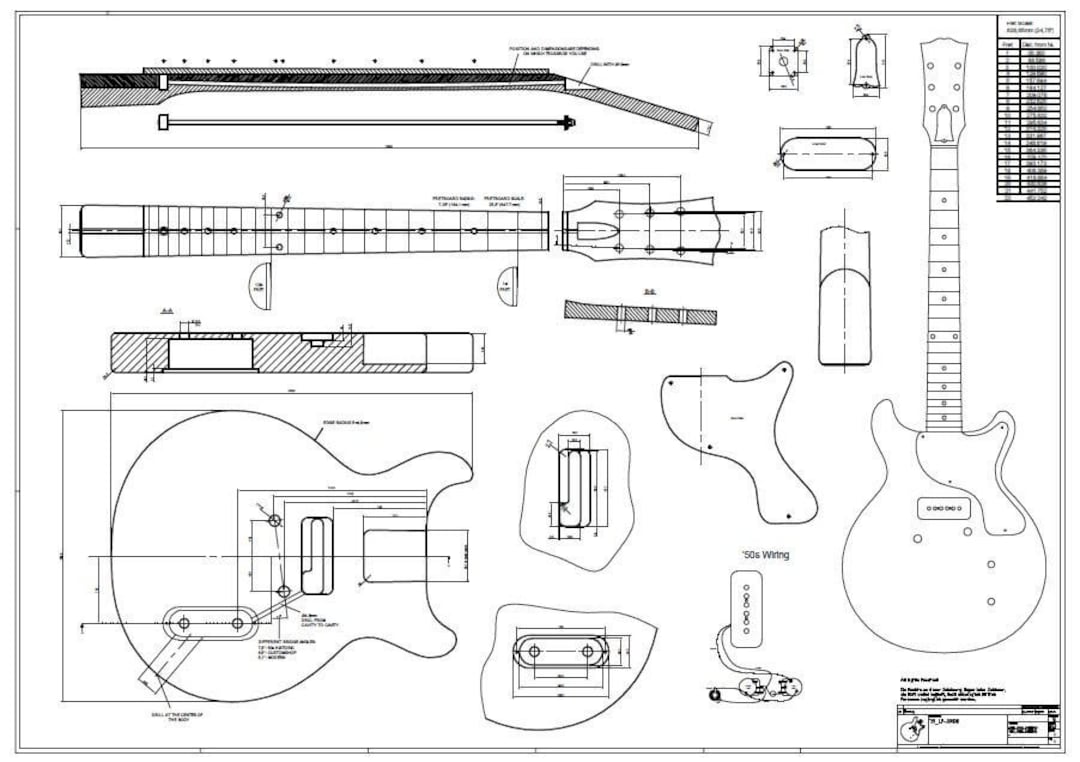 1:1 Print '59 LP Junior Drawing / Drawing / Blueprint F. Guitar Making ...