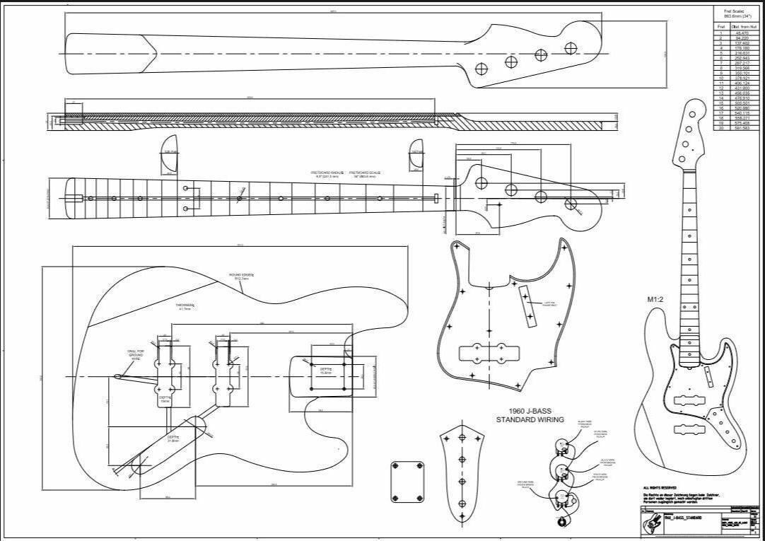 1:1 Print - 1960 J-bass Drawing / Blueprint - for Guitar Construction ...