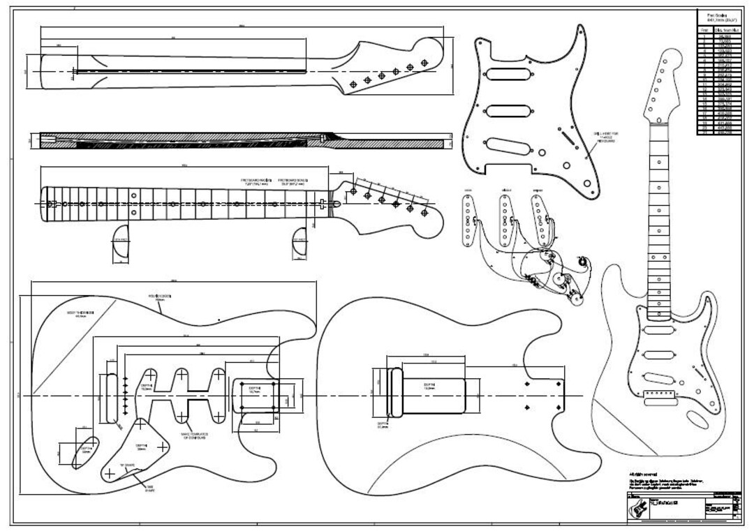 1:1 Print - 60s Strat Drawing / Blueprint - for Guitar Construction ...