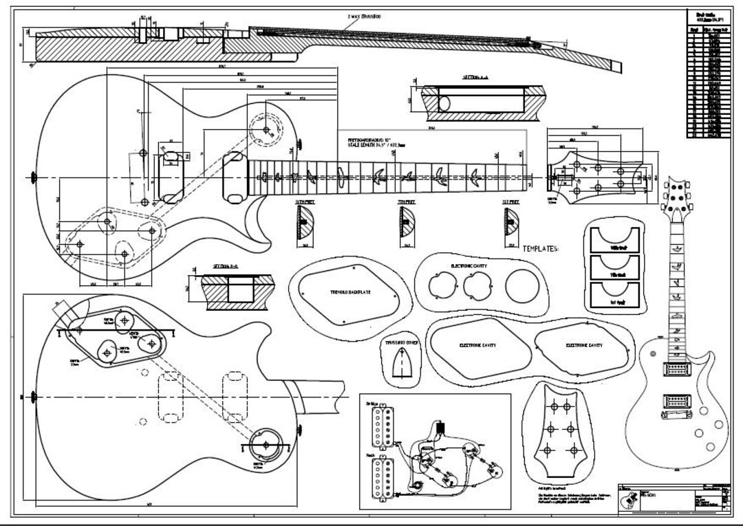 1:1 Print - PRS SC245 Drawing / Drawing / Blueprint - for Guitar ...