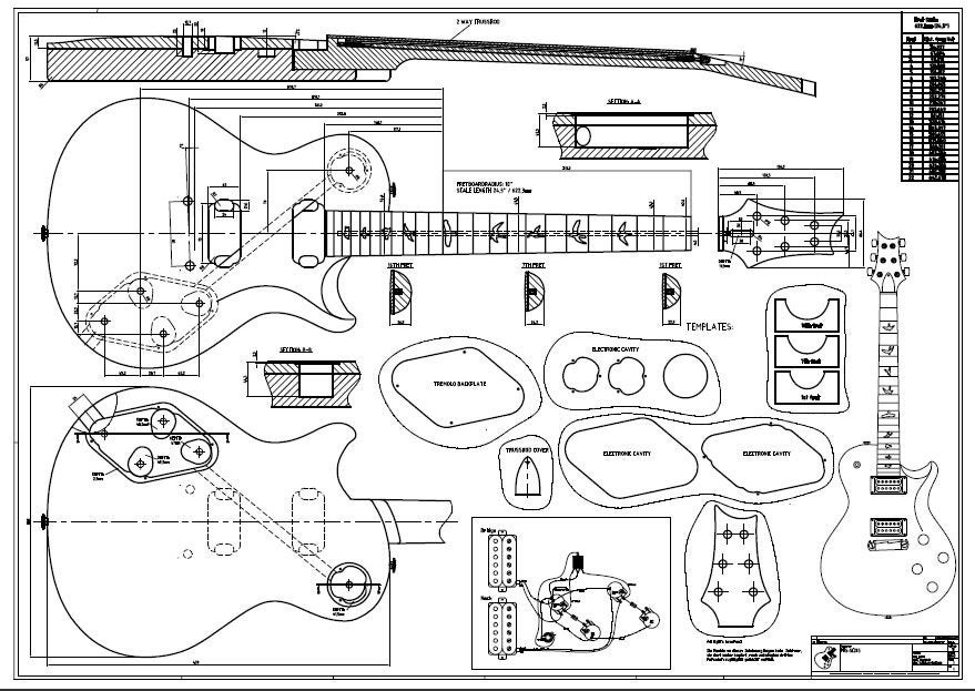 1:1 Print - PRS SC245 Drawing / Drawing / Blueprint - for Guitar ...