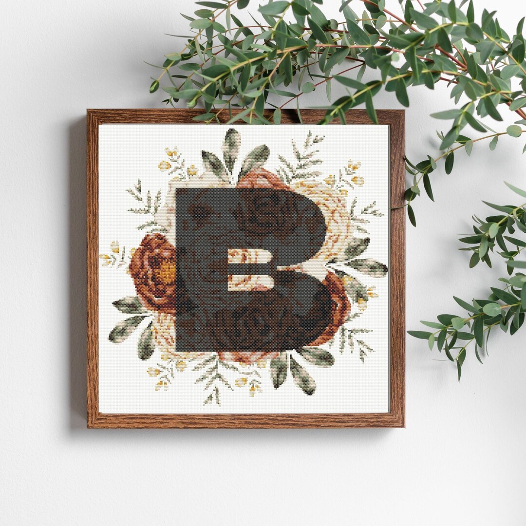 Bouquet Background Letter B Cross Stitch Alphabet Pattern, Monogram ...
