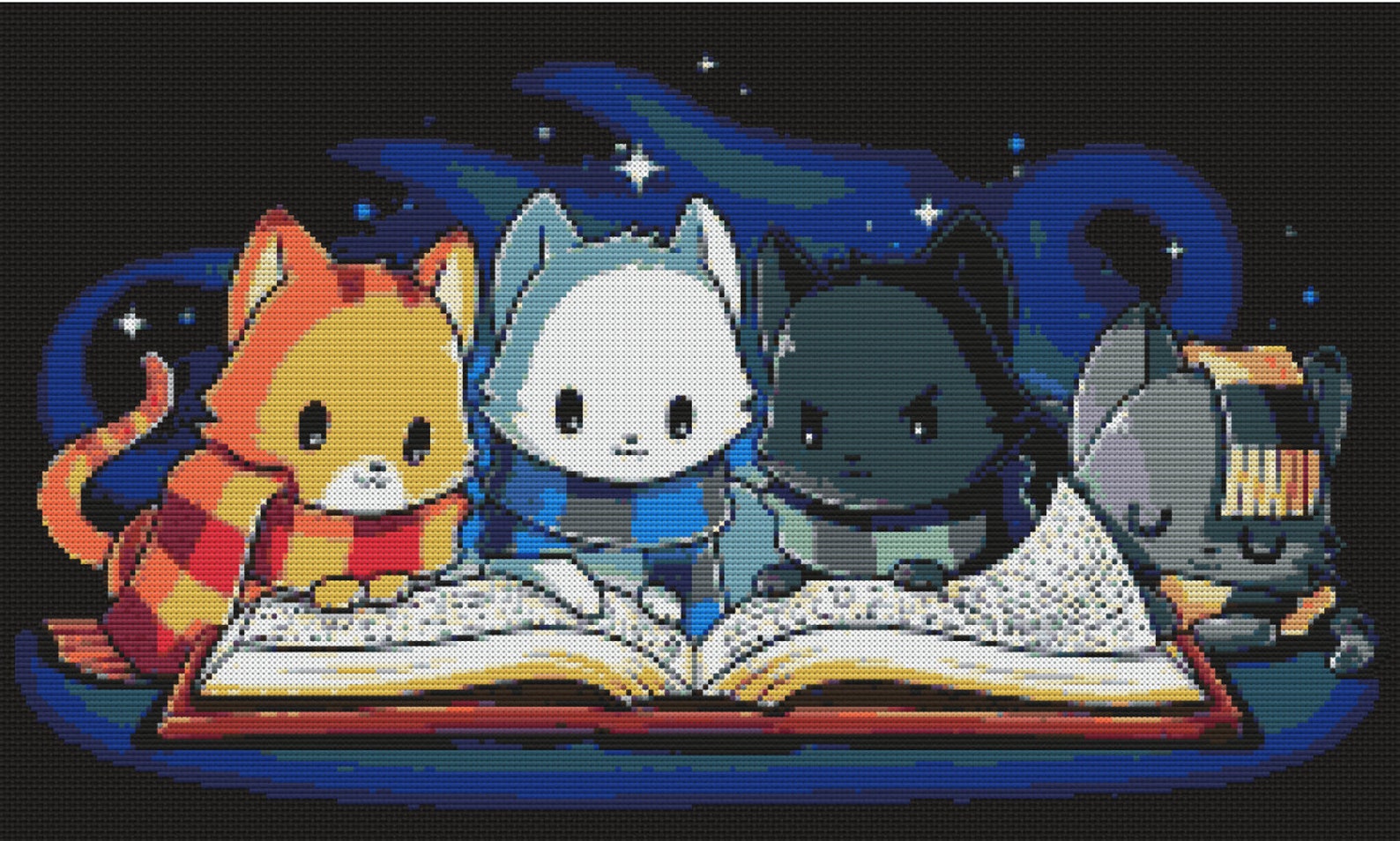 Reading Cats of Witchcraft and Wizardry Cross Stitch Pattern Digital ...