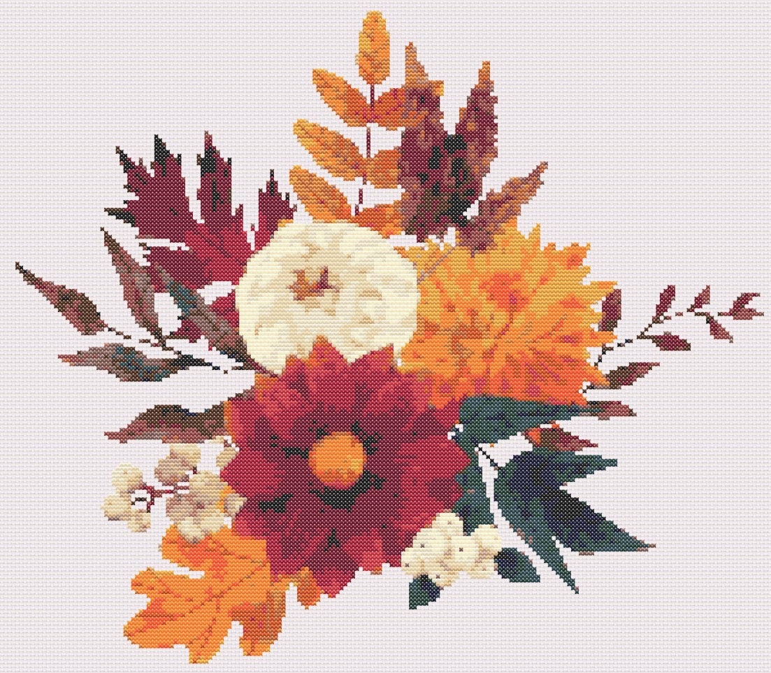 Fall Bouquet Floral Autumn Composition Flower Cross Stitch Pattern ...
