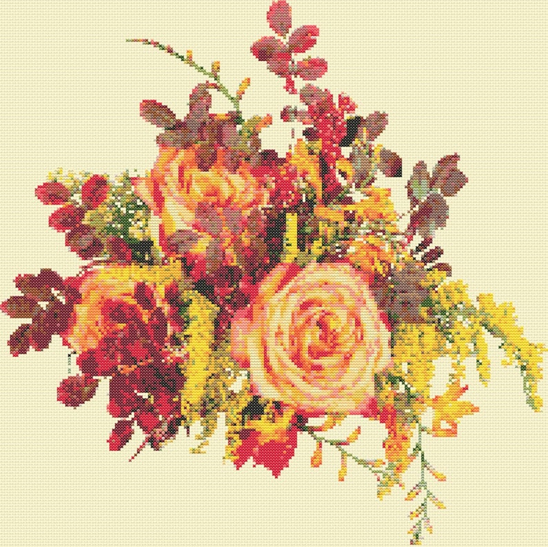 Fall Roses Bouquet Floral Autumn Composition Flower Cross - Etsy