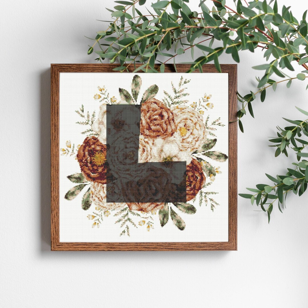 Bouquet Background Letter L Cross Stitch Alphabet Pattern, Monogram ...