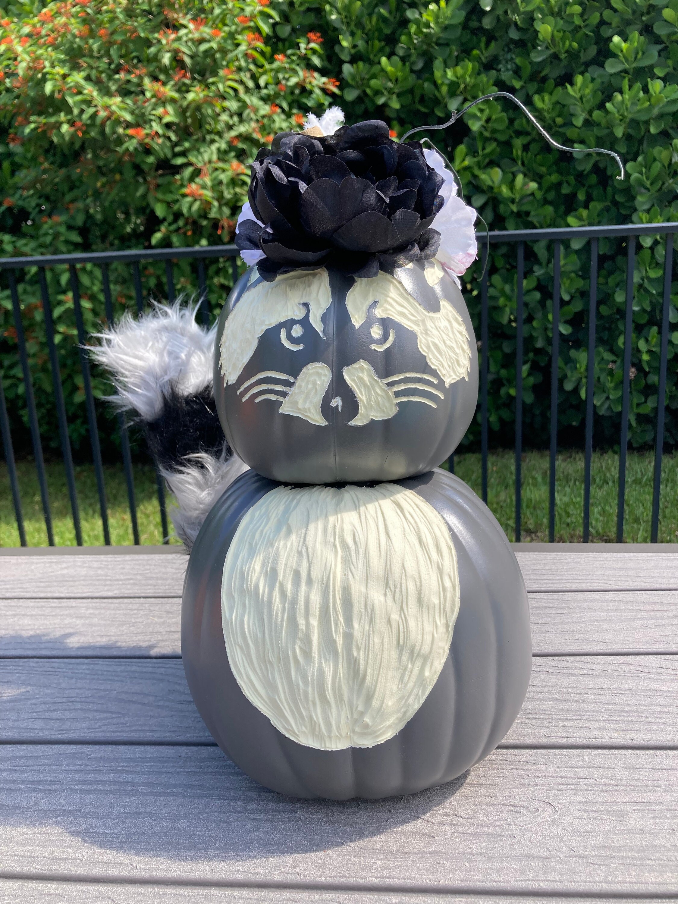 Hand Carved Raccoon on Stacked and Painted Faux Pumpkins W/ - Etsy