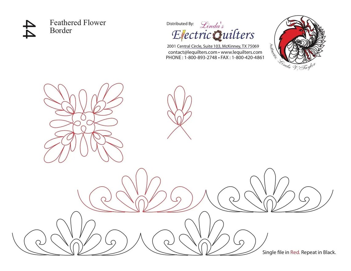 044 Feathered Flower Border Pantograph by Linda V. Taylor - Etsy