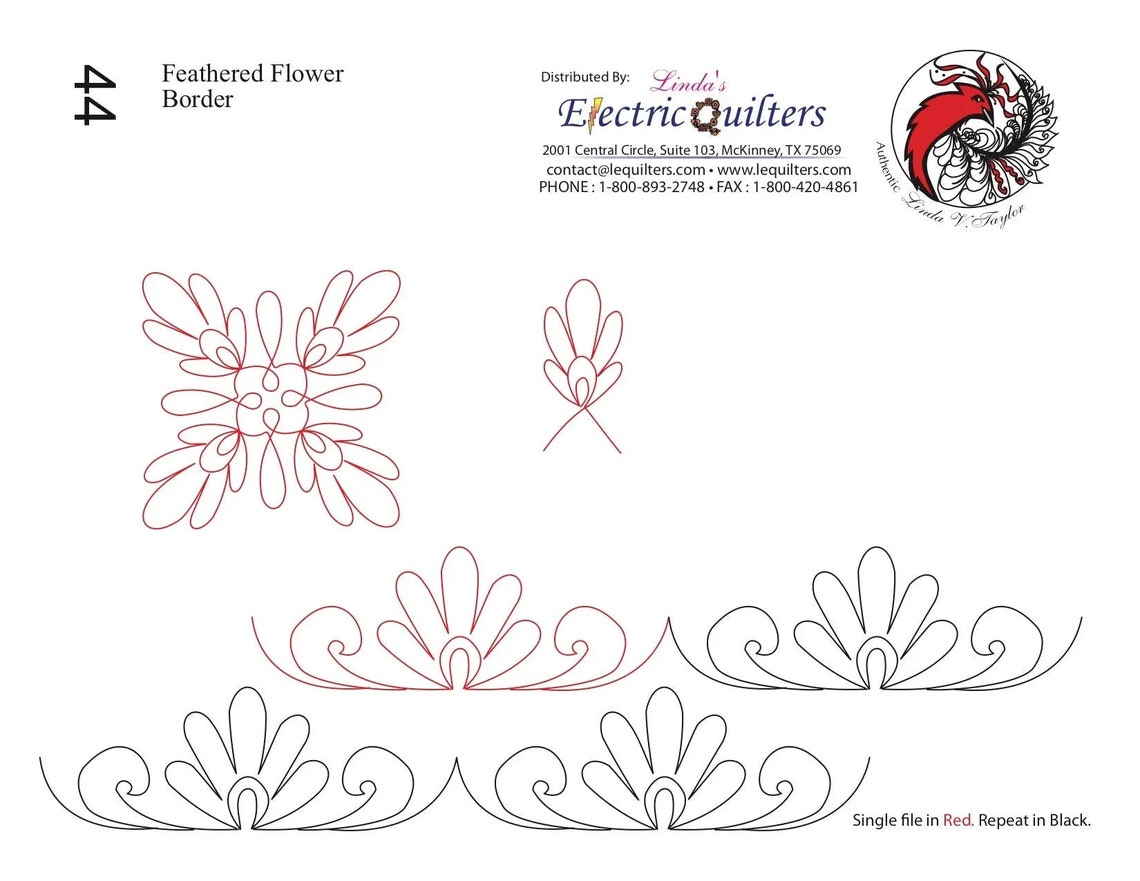 044 Feathered Flower Border Pantograph by Linda V. Taylor - Etsy