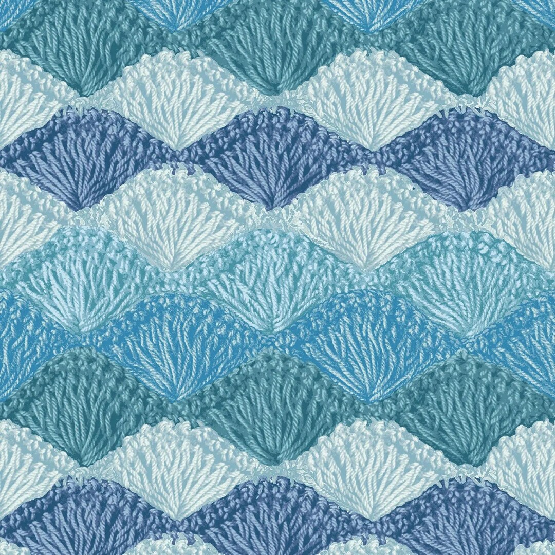 Blue Crochet Clam Shell Stitch Cotton Wideback Fabric per Yard - Etsy