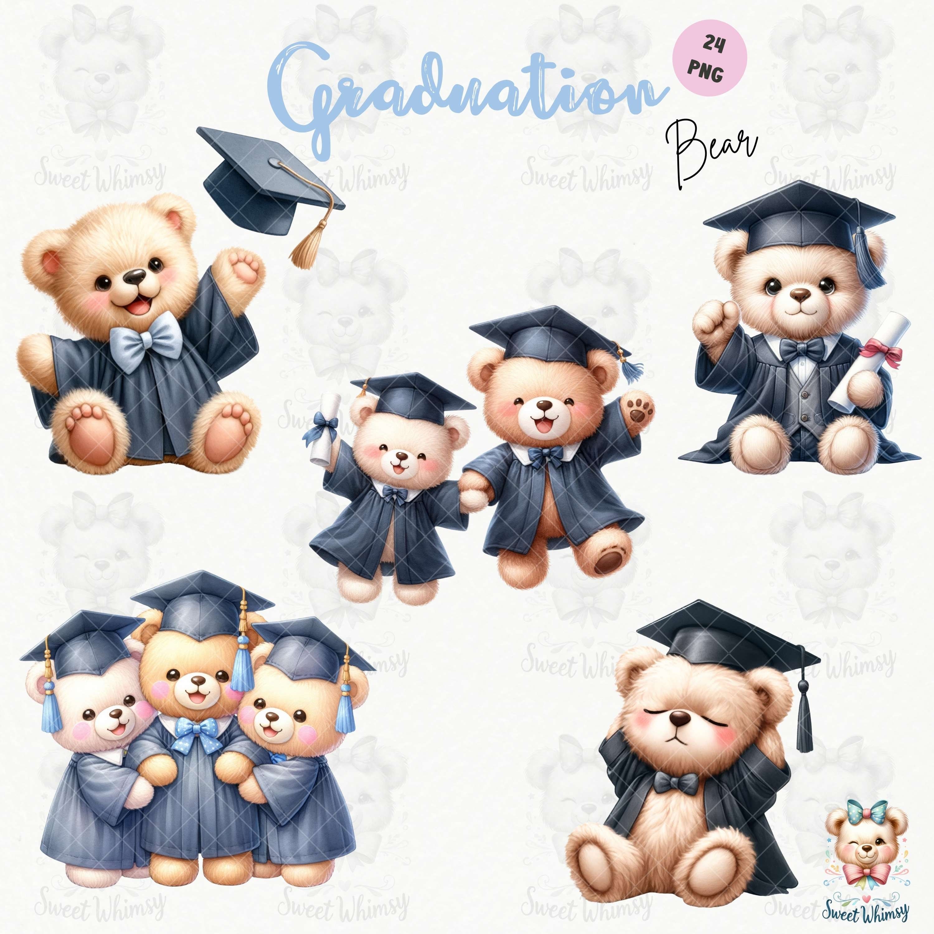 Cute Graduation Bear Watercolor Clipart, Preschool, School, University ...