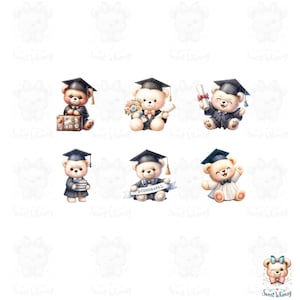 Cute Graduation Bear Watercolor Clipart, Preschool, School, University ...