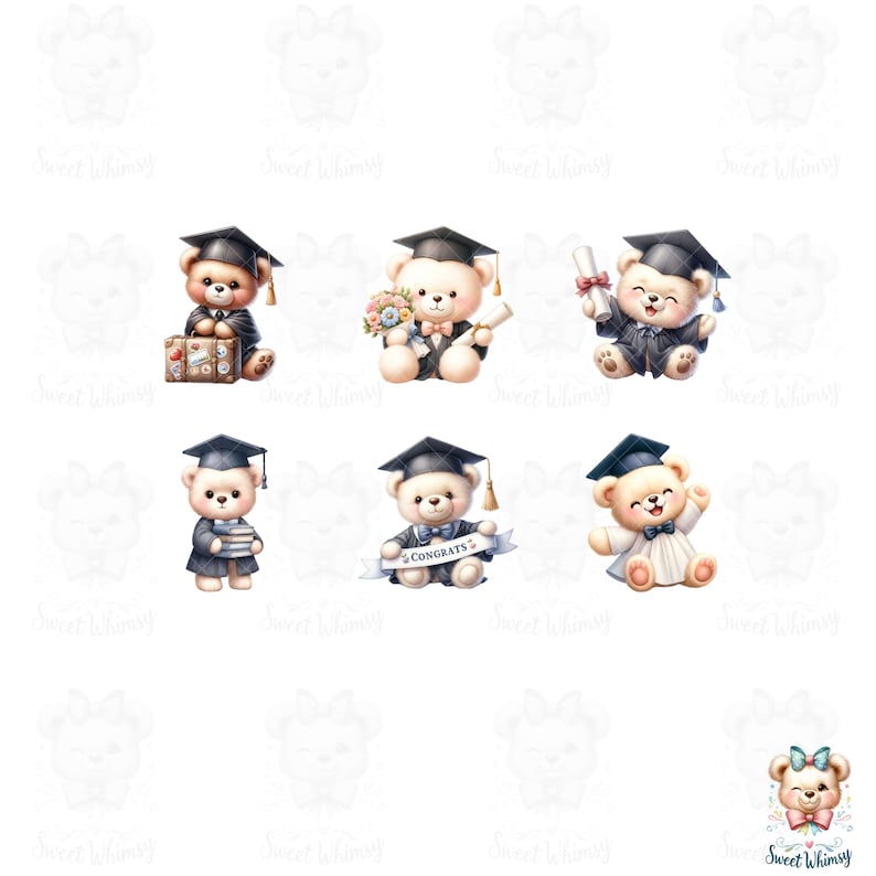 Cute Graduation Bear Watercolor Clipart, Preschool, School, University ...