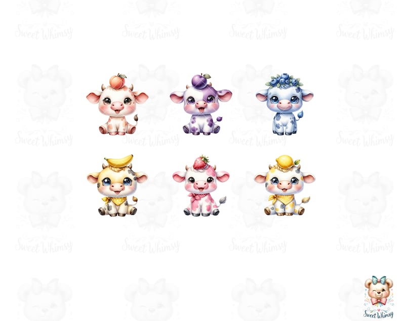 Cute Fruit Cows Watercolor Clipart, Kawaii Cows PNG, Strawberry ...