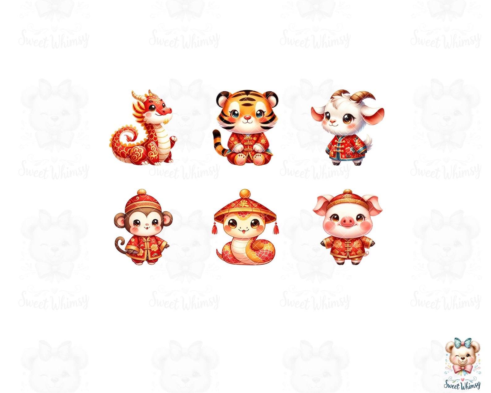 Cute Chinese Zodiac Animals Watercolor Clipart, Chinese Animal Calendar ...