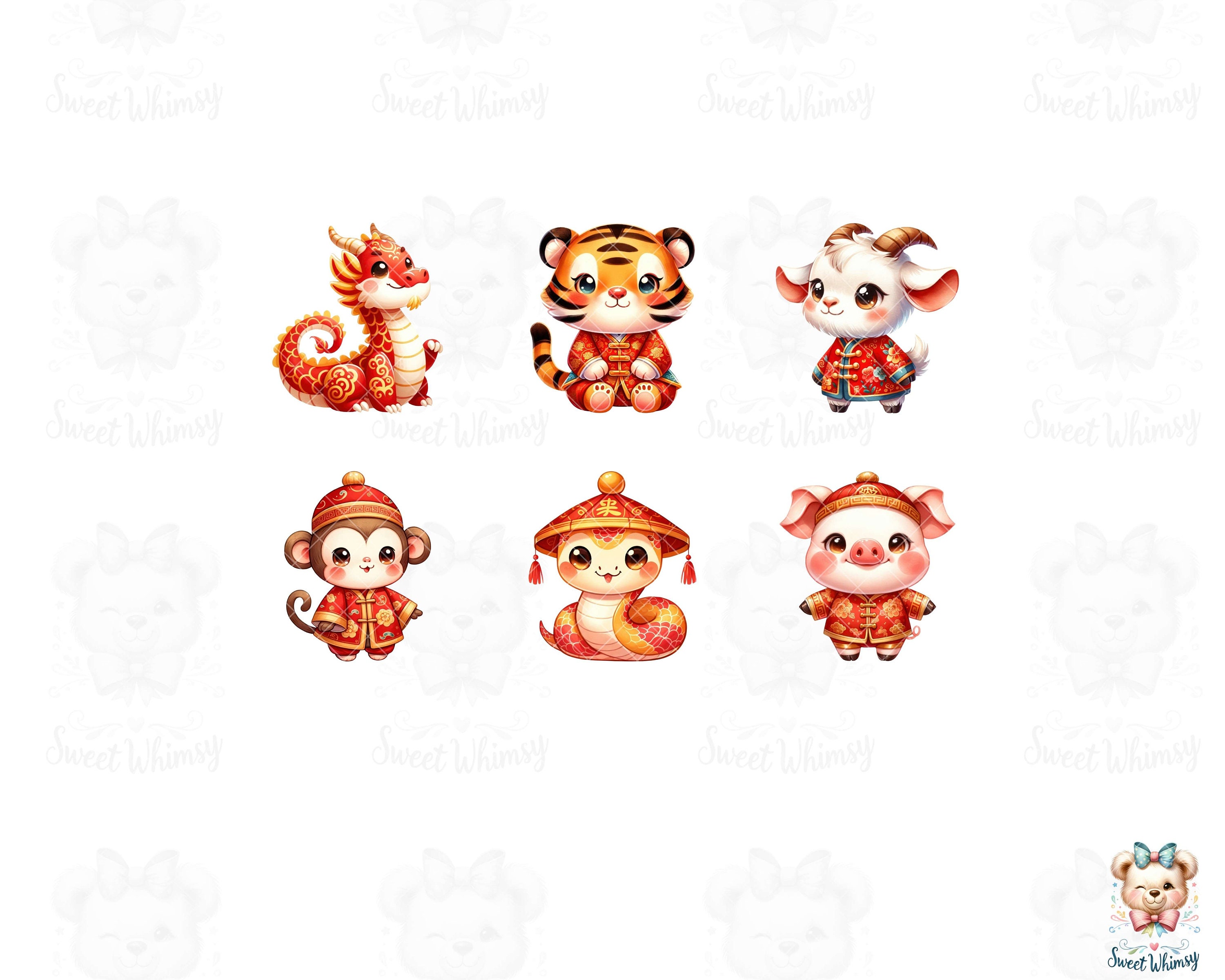 Cute Chinese Zodiac Animals Watercolor Clipart, Chinese Animal Calendar ...