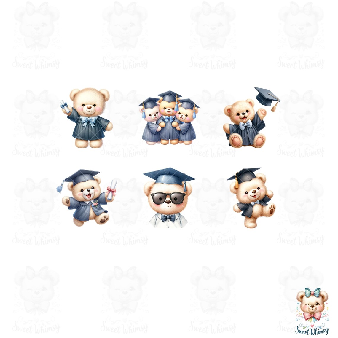 Cute Graduation Bear Watercolor Clipart, Preschool, School, University ...