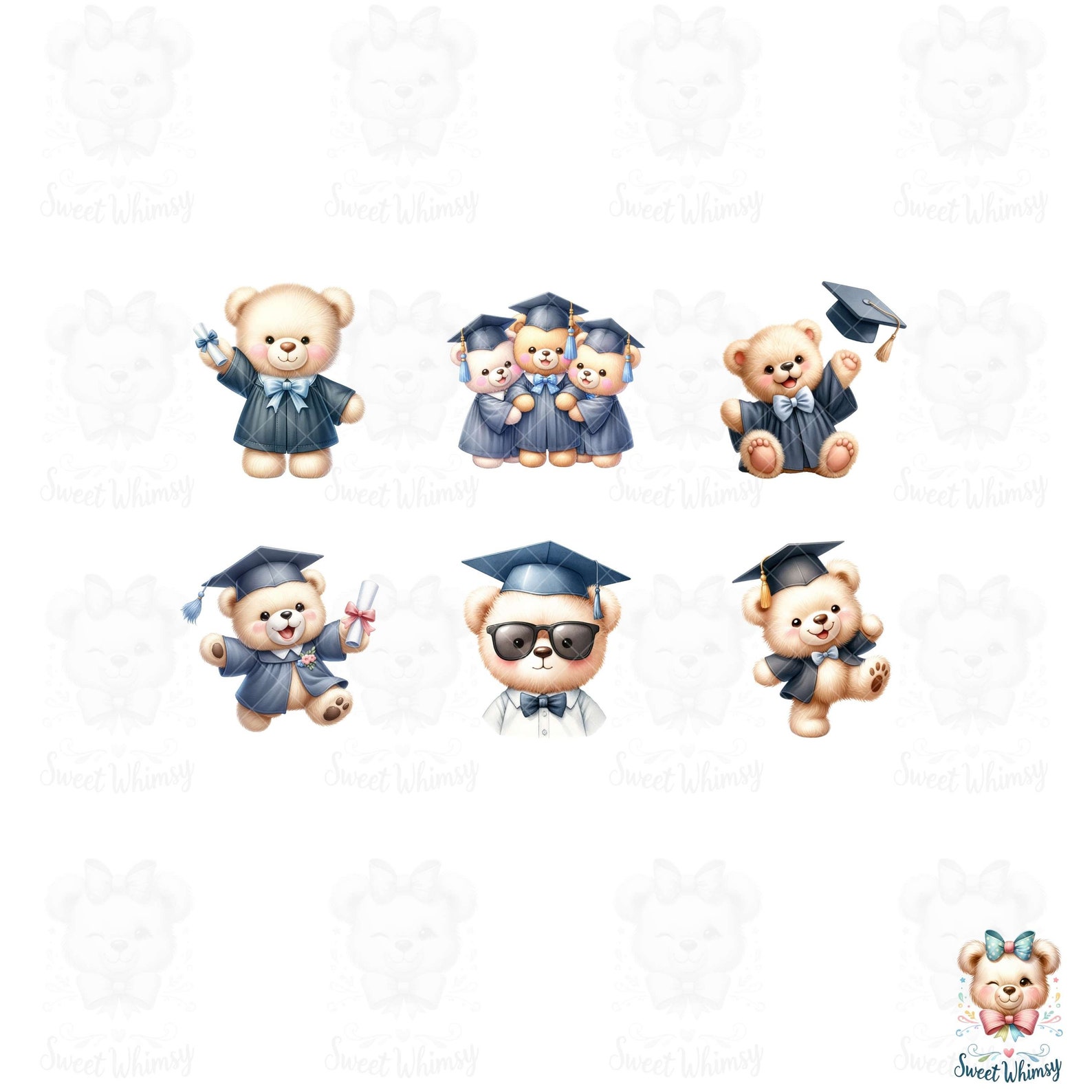 Cute Graduation Bear Watercolor Clipart, Preschool, School, University ...