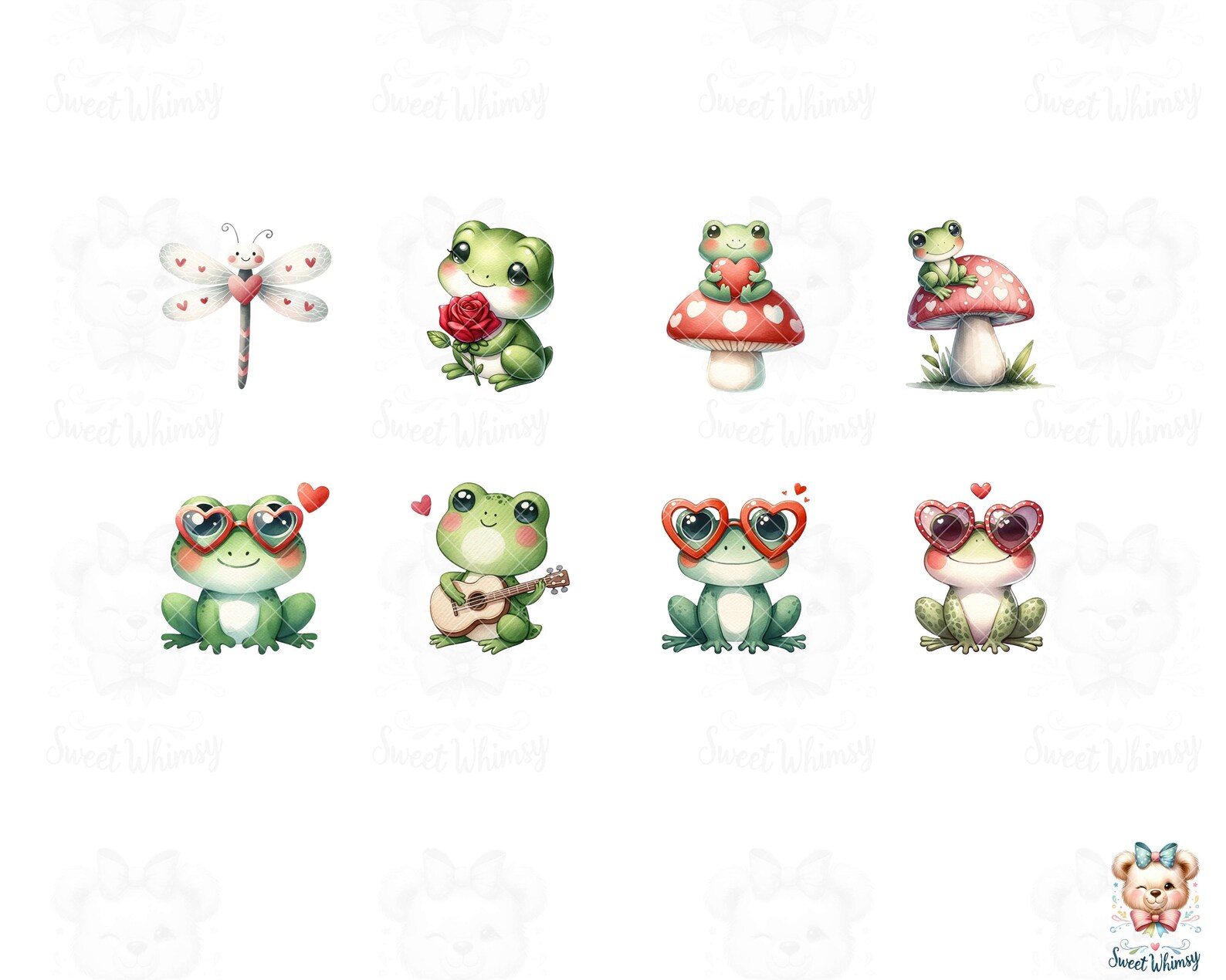Cute Watercolor Valentine Frog Clipart, Frog Valentine, Love, Heart ...
